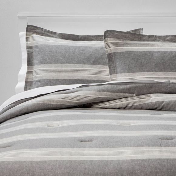 Threshold | Bedding | Fullqueen Chambray Yarn Dye Stripe Comforter Sham ...